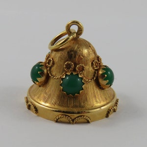 Large Ringing Bell With Green & White Stones Mechanical 18K Gold ...