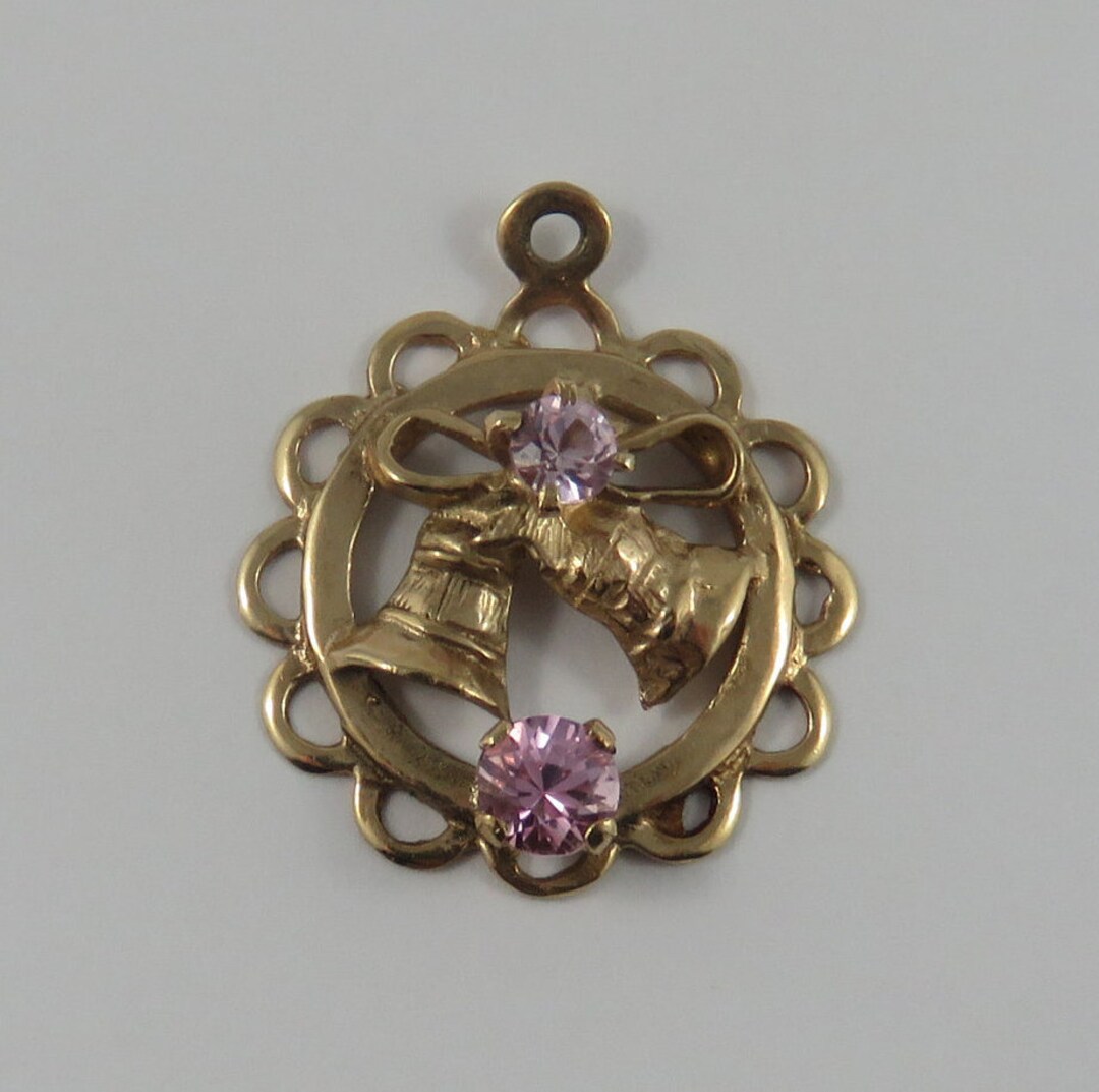 Pair of Bells With Pink Stones 10K Gold Vintage Charm for Bracelet - Etsy