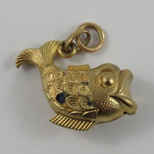 Puffed Fish With Blue Enamel Scale 8K Gold Vintage Charm for Bracelet ...