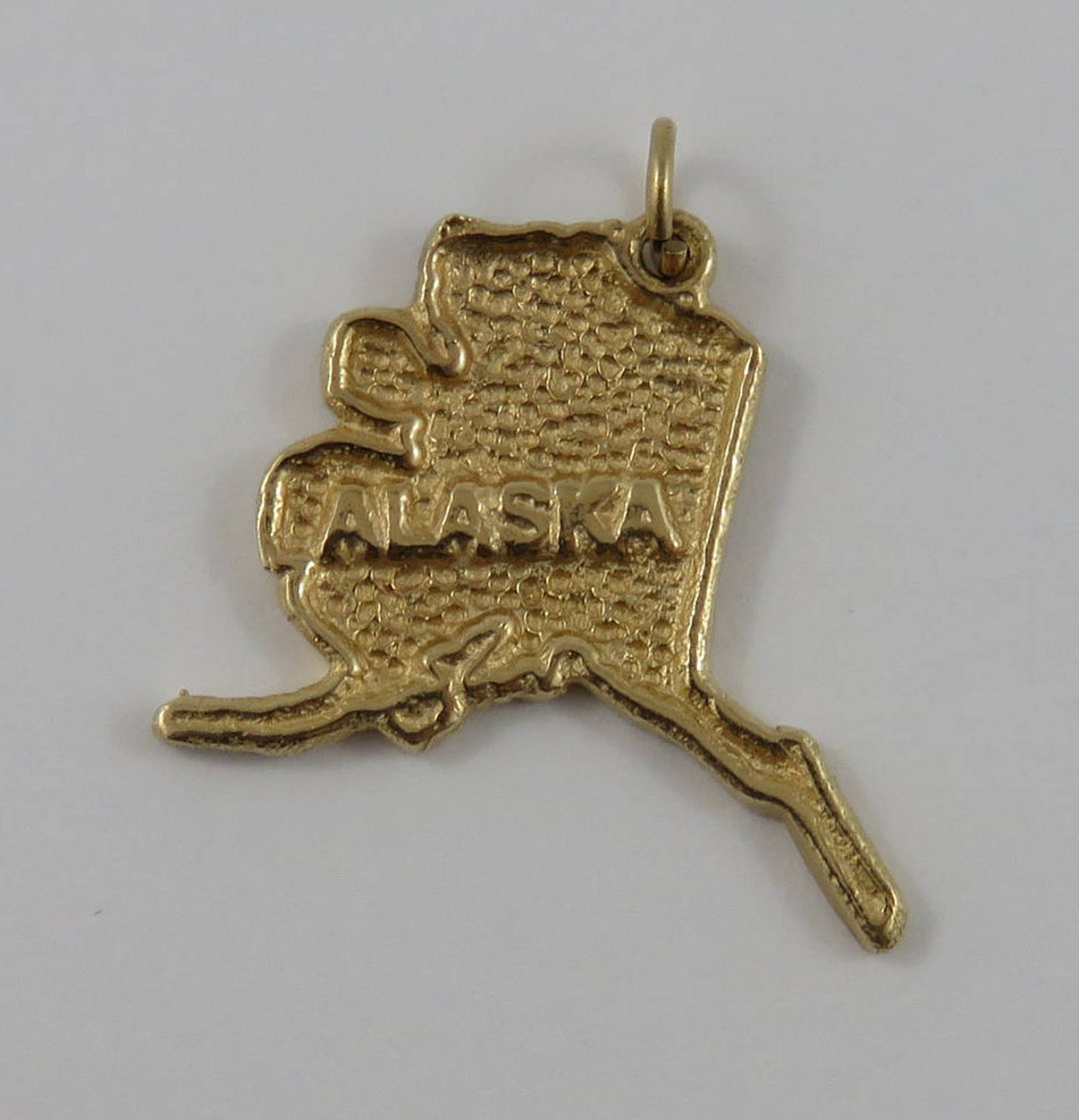 Map of Alaska State 14K Gold Vintage Charm for Bracelet - Etsy