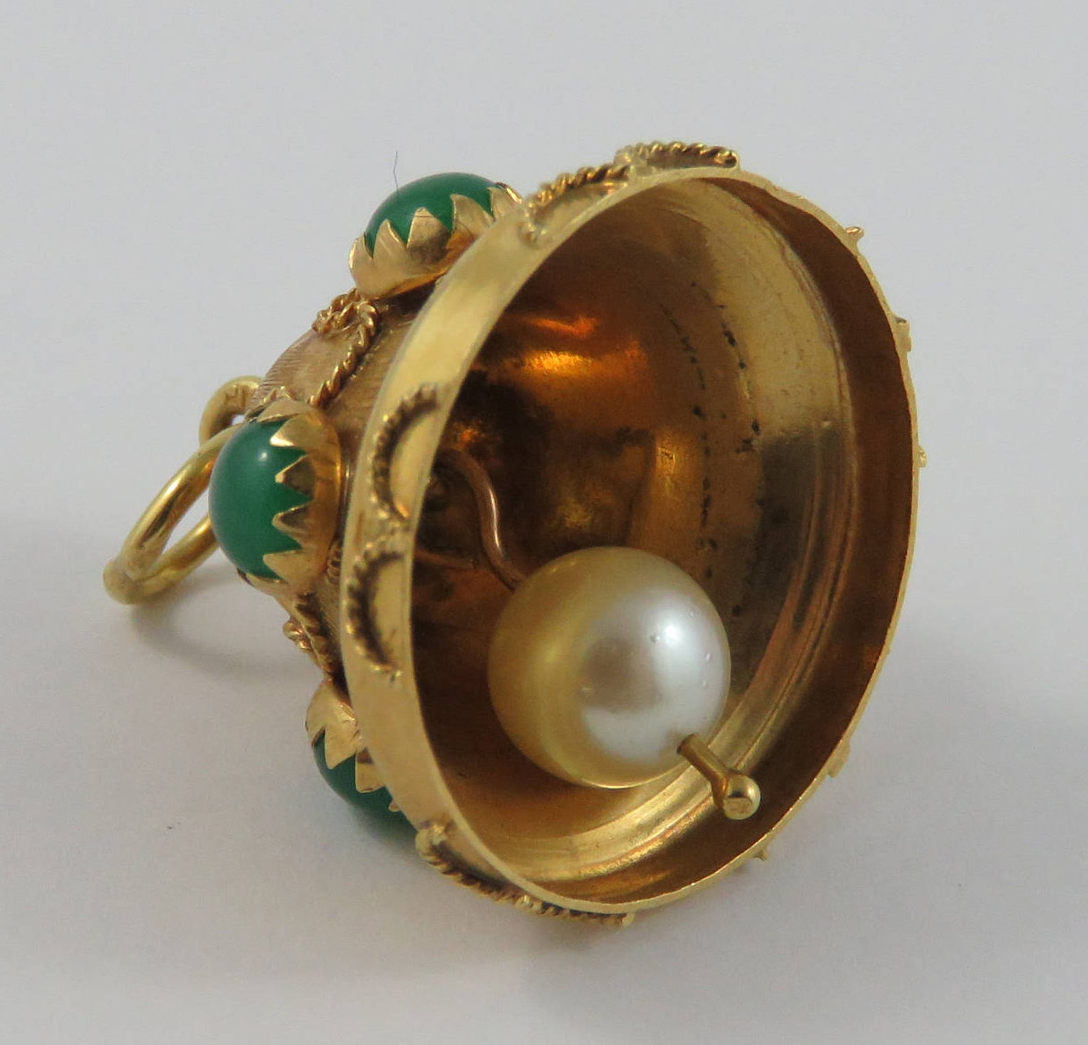 Large Ringing Bell With Green & White Stones Mechanical 18K - Etsy