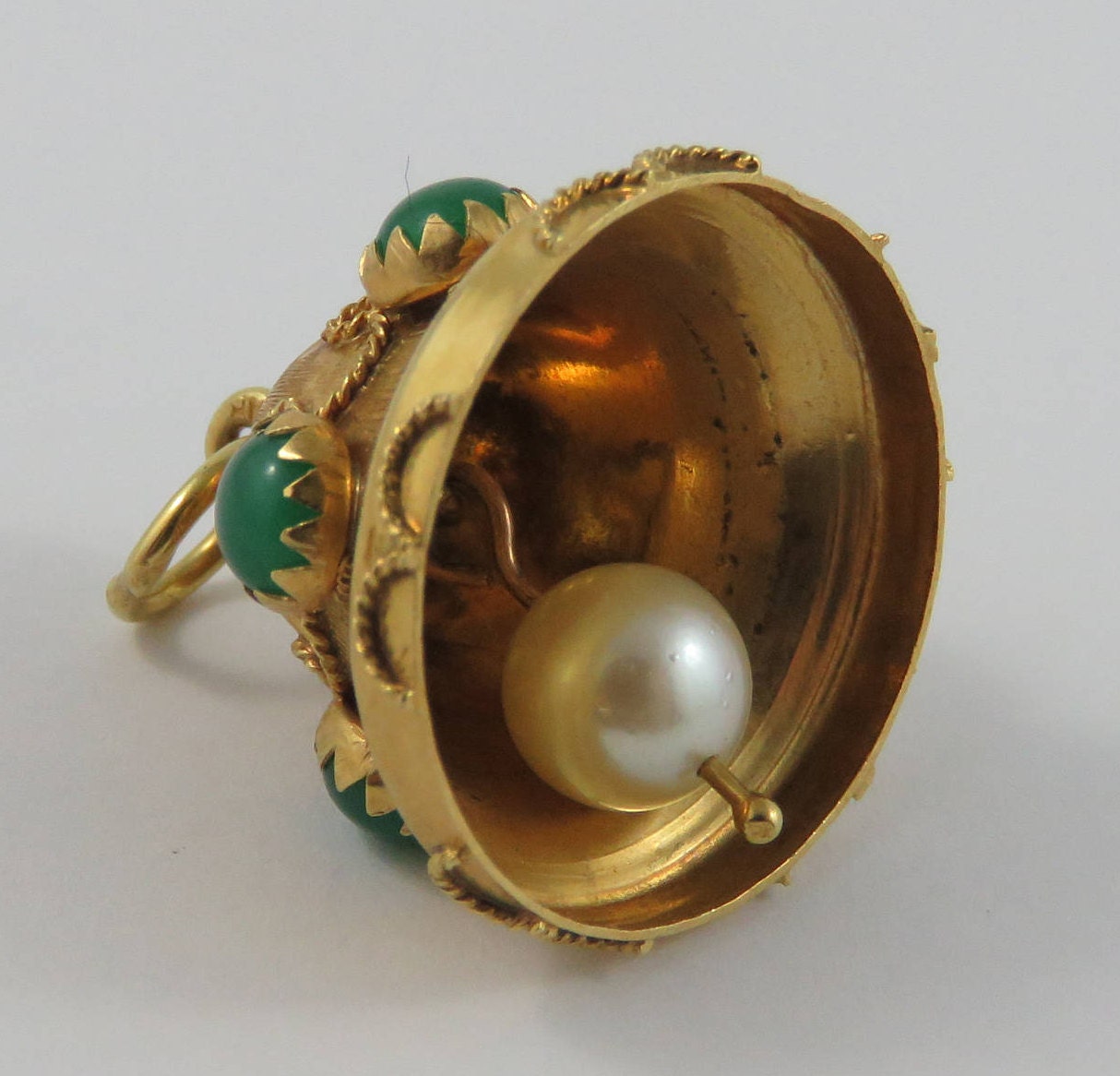 Large Ringing Bell With Green & White Stones Mechanical 18K | Etsy