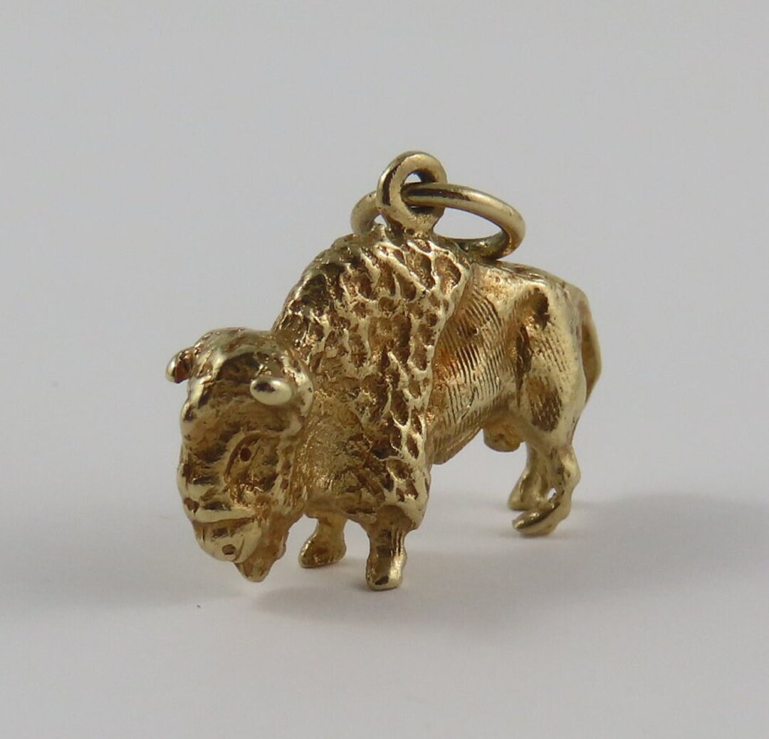 Bison 10K Gold Vintage Charm for Bracelet - Etsy