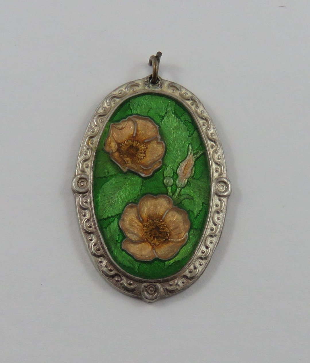 Alberta Emaille Wild Rose Blume & Oil Rig/Berge Doppelseitiger Sterling ...