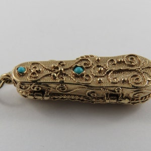 Violin Case With Turquoise Stones Mechanical 10K Gold Vintage Charm for ...