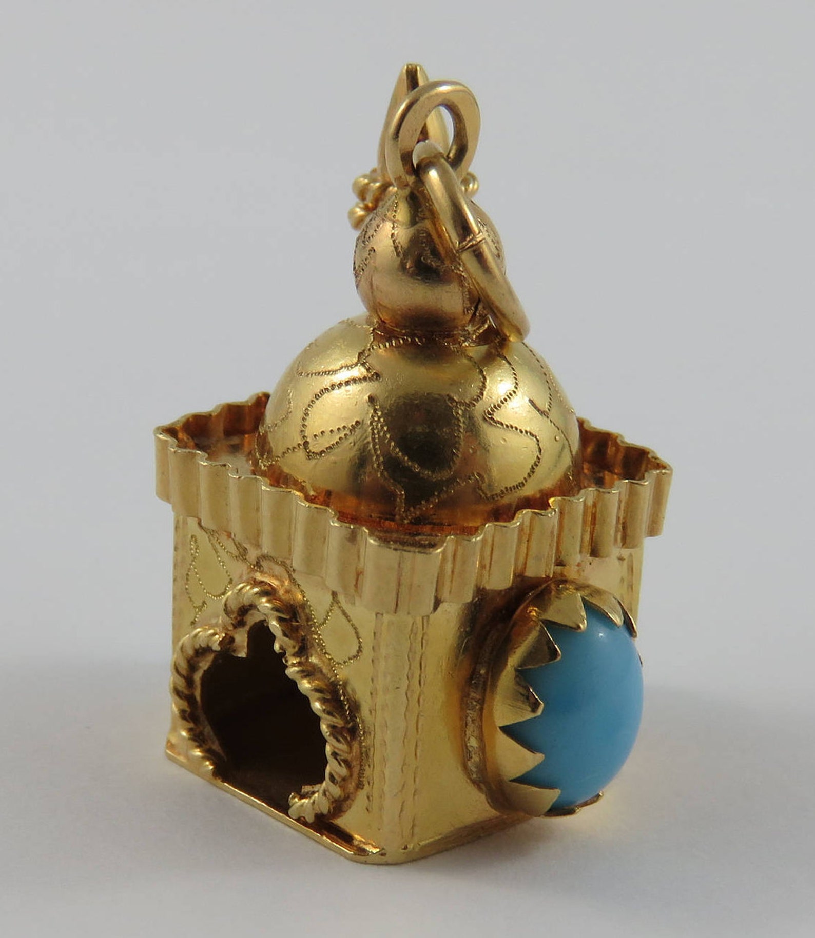 Mosque With Turquoise Stones 18K Gold Vintage Charm for | Etsy