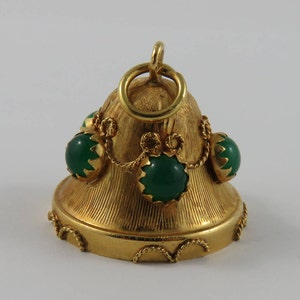 Large Ringing Bell With Green & White Stones Mechanical 18K Gold ...