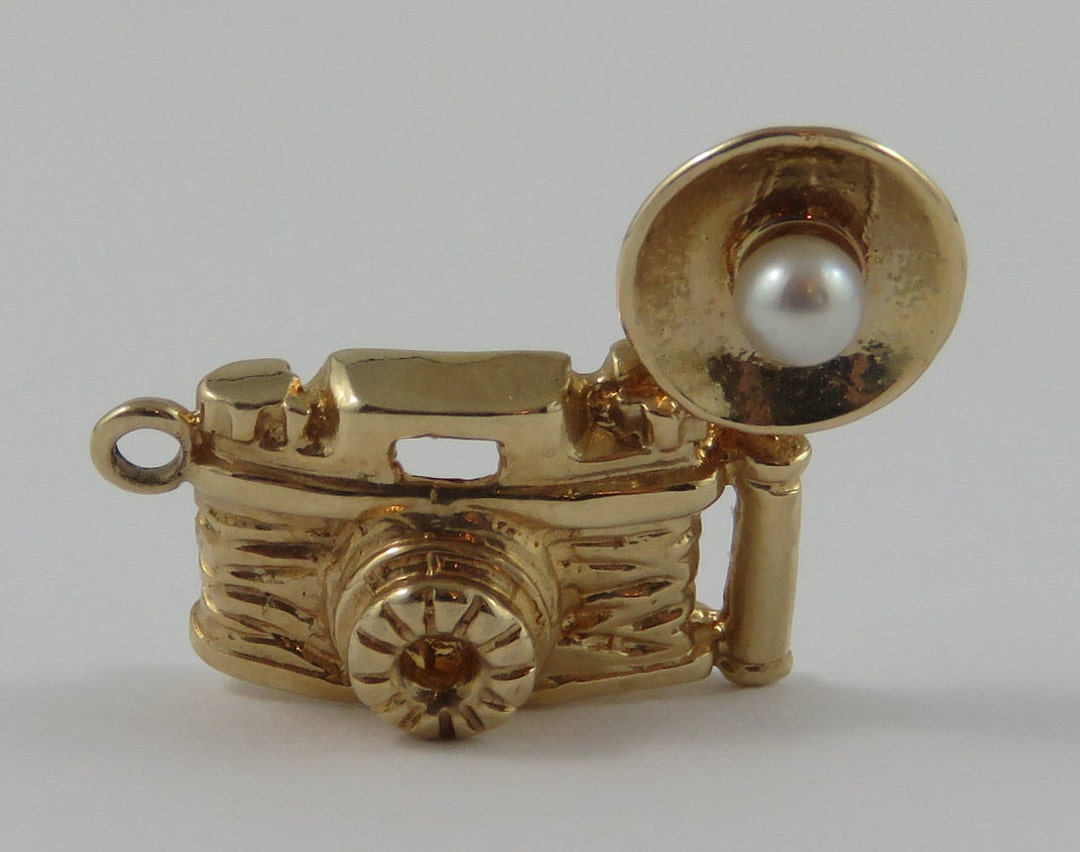 Camera With White Stone Flash 14K Gold Vintage Charm for Bracelet - Etsy
