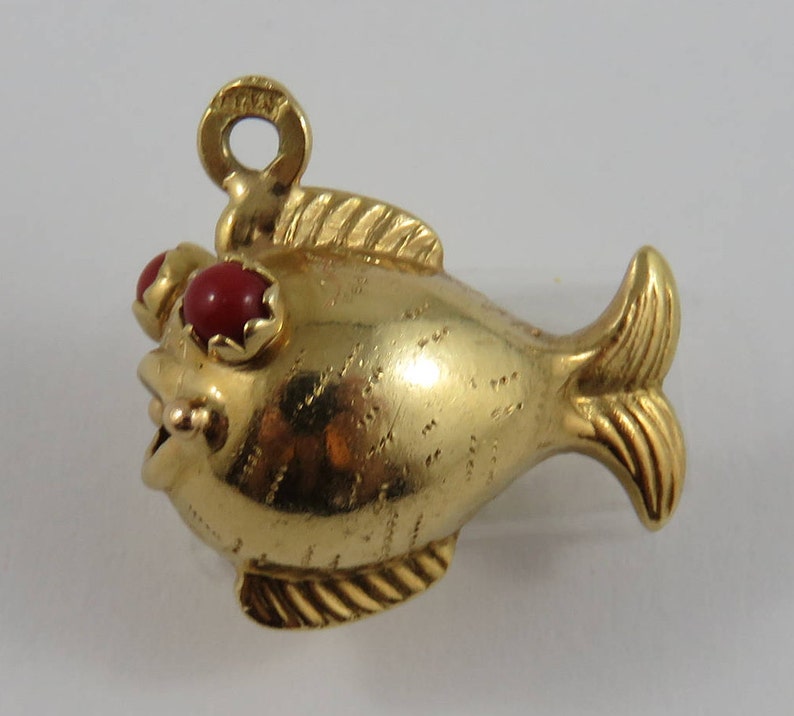 Fish With Red Stone Eyes 18K Gold Vintage Charm For Bracelet | Etsy