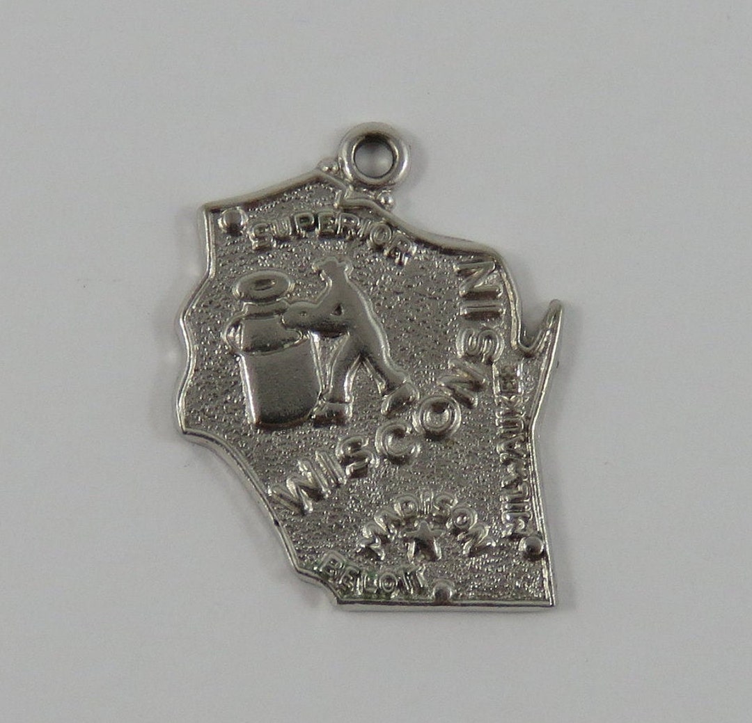 Map of Wisconsin State Sterling Silver Vintage Charm for Bracelet - Etsy