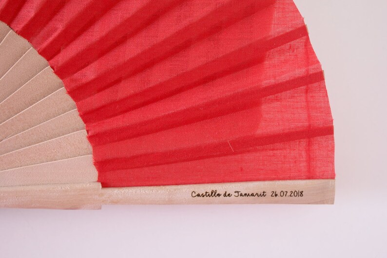 10 Personalized Red Fans for Wedding Made of Wood and Fabric Laser ...