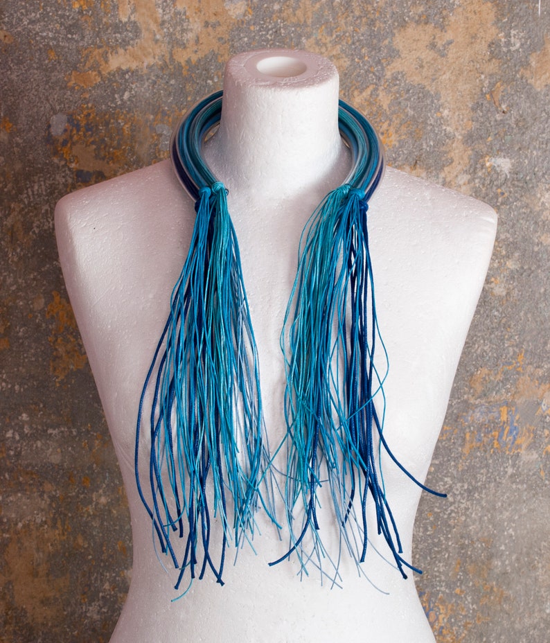 Modern Statement Necklace Blue Cord Necklace Rubber and Cord - Etsy