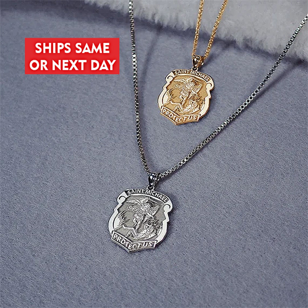 Saint Michael Police Badge Medal Necklace Personalized Saint - Etsy