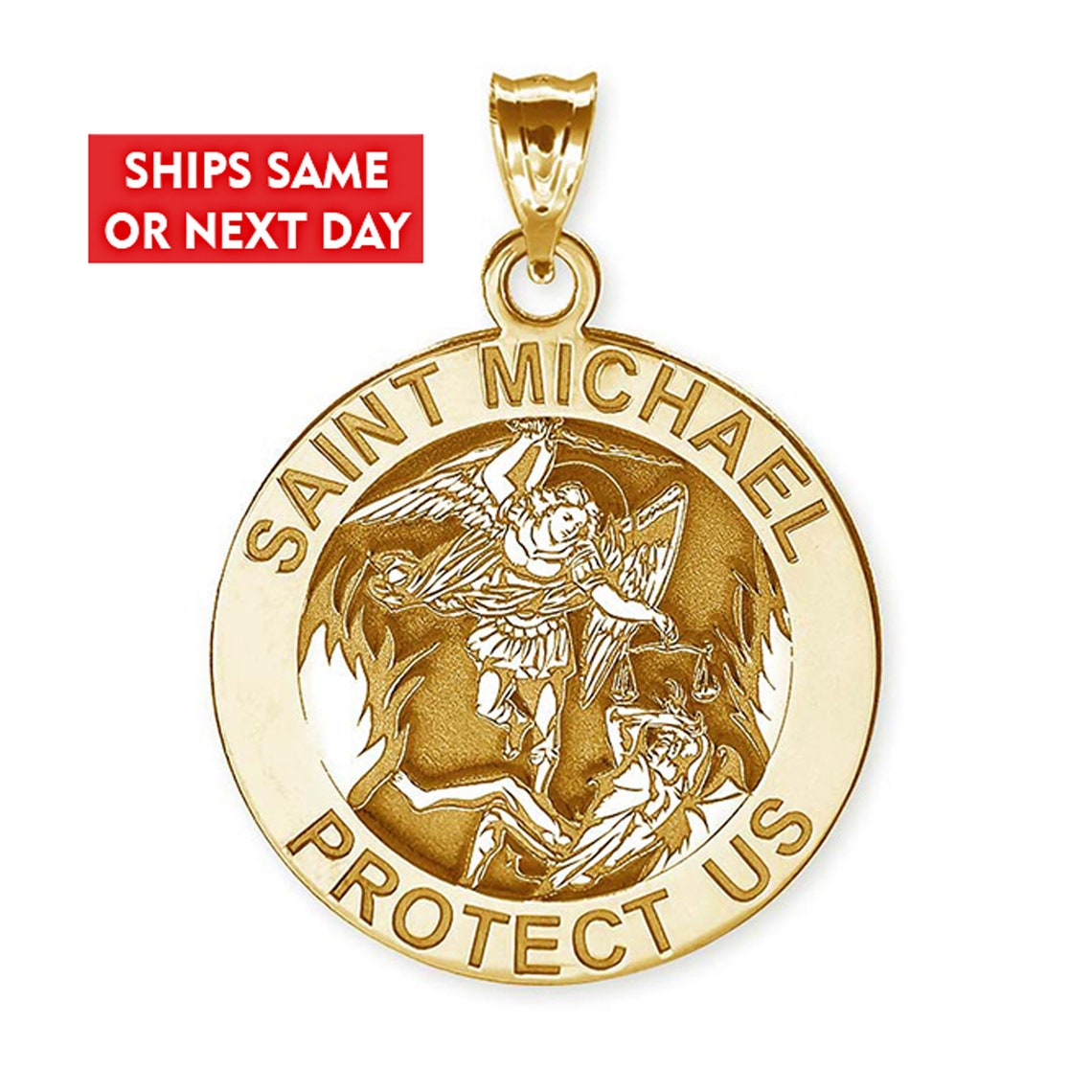 Solid 14K Gold Saint Michael Round Religious Medal - Etsy