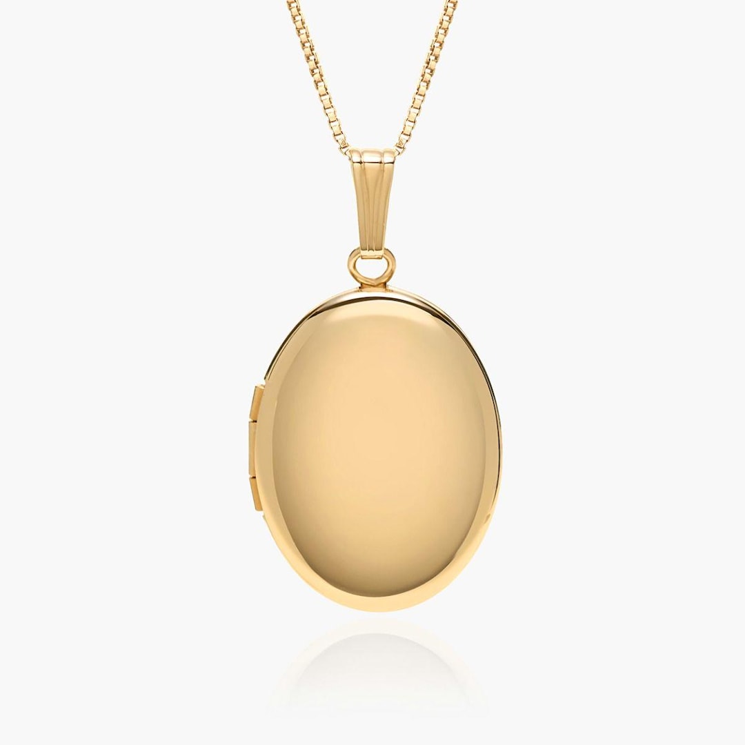 Solid Gold Locket - 14k Locket Necklace for Women - Sold Gold Oval ...