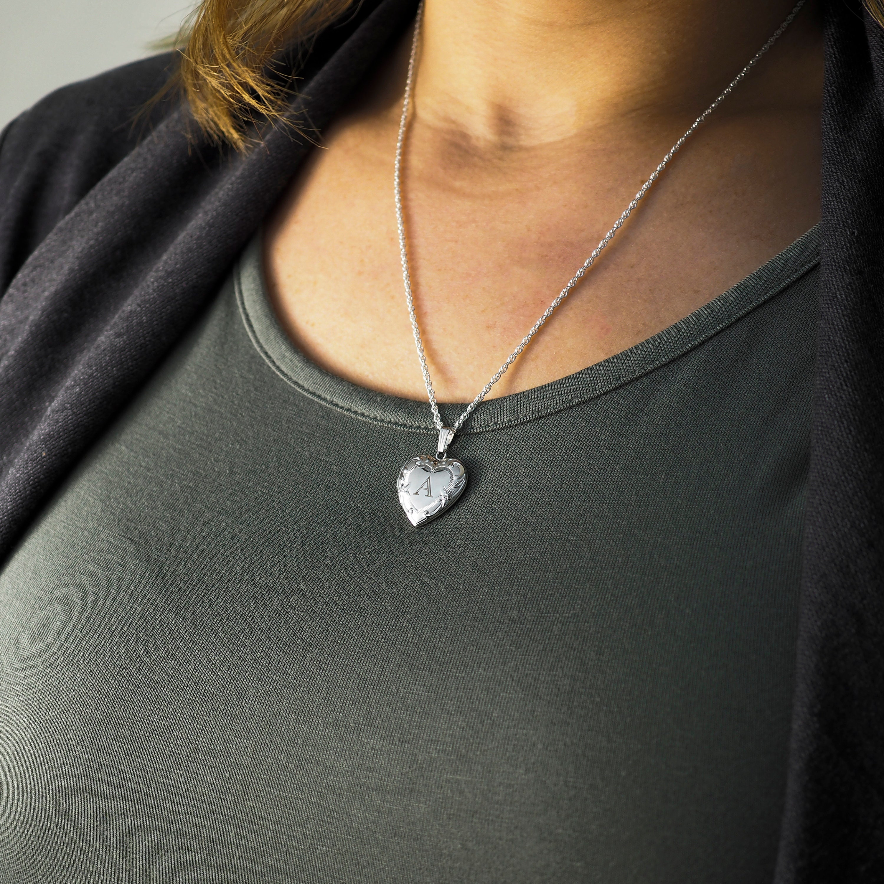 Initial Locket Silver Initial Locket Necklace Initial | Etsy