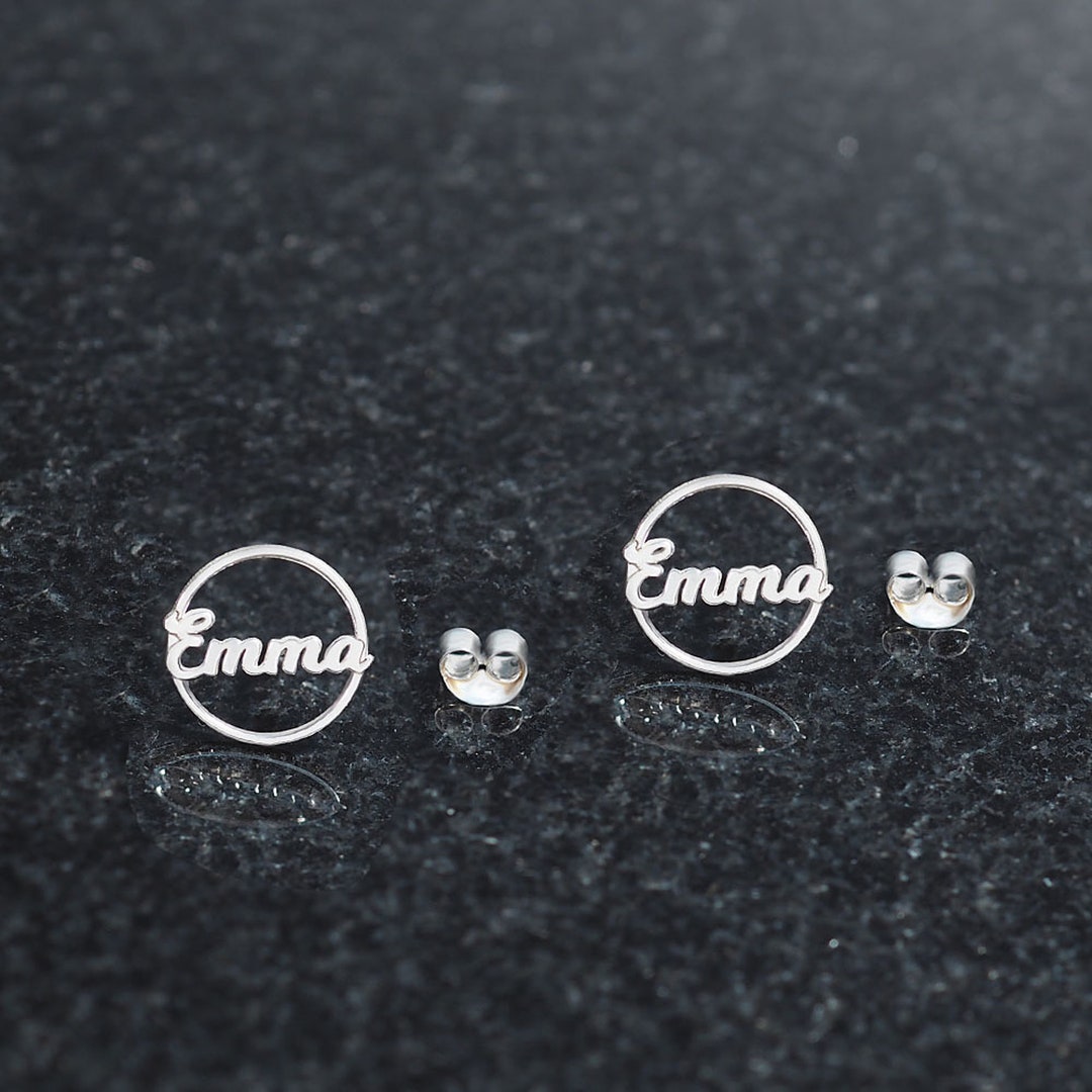 Name Earrings • Exclusive Personalized Circle Name Earrings • Stud Name ...