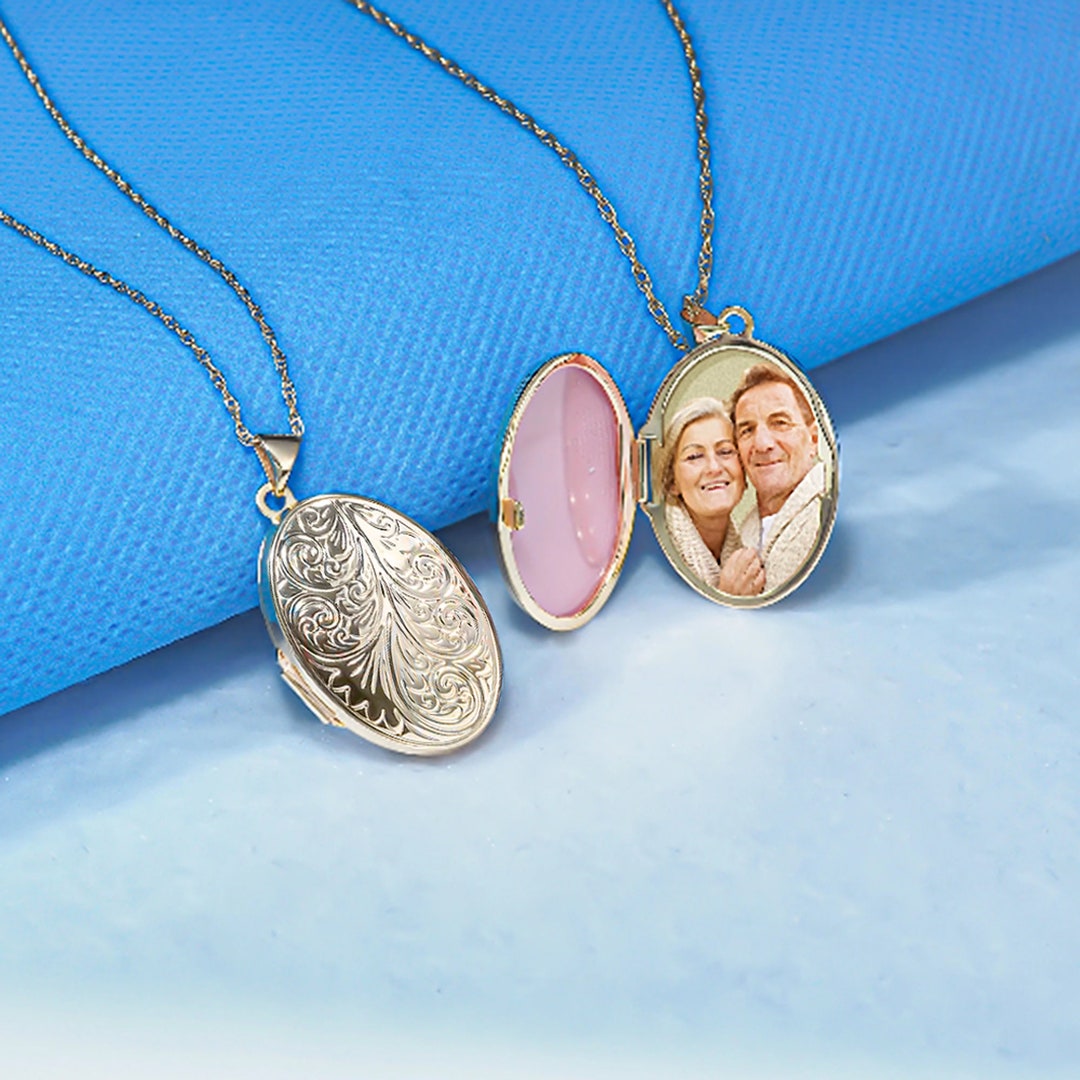 Solid 14k Yellow Gold Floral Oval Photo Locket - 3/4 Inch X 1 Inch - Etsy