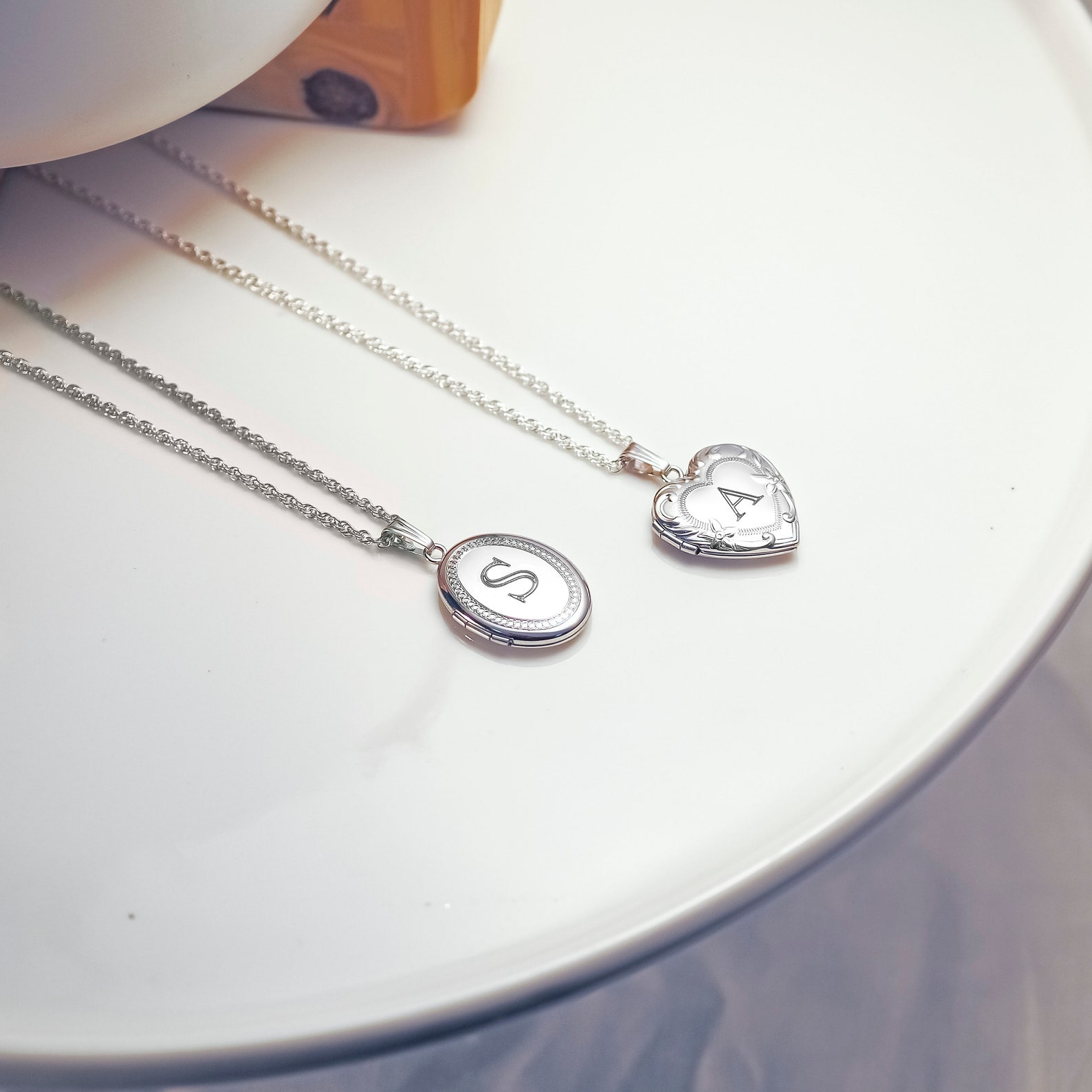 Initial Locket • Silver Initial Locket Necklace • Initial Necklace ...