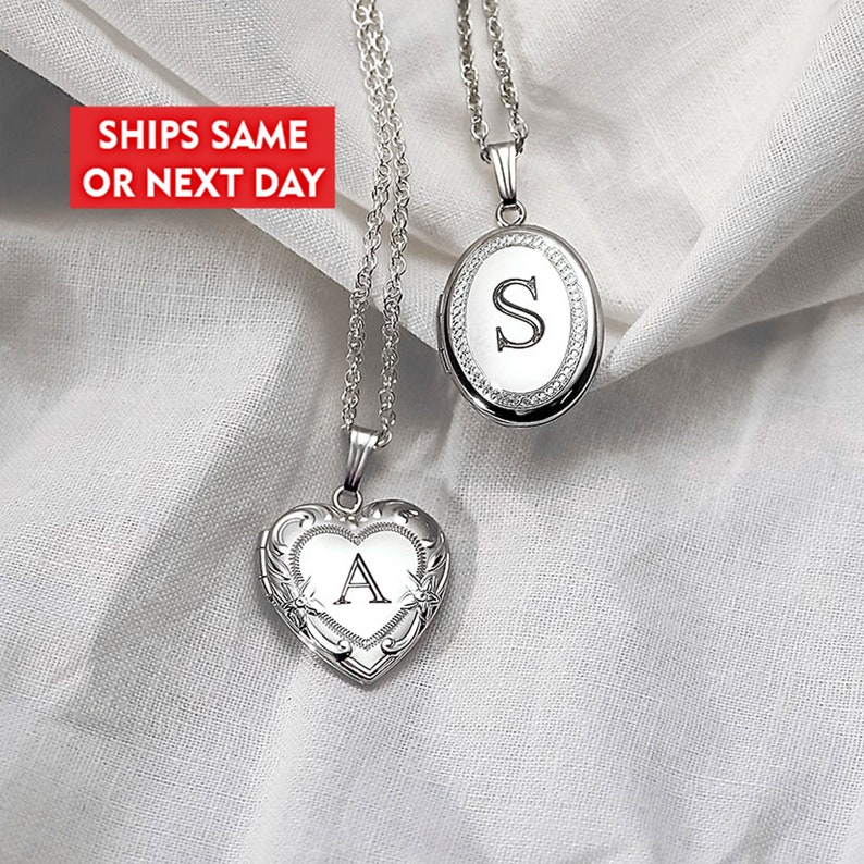 Initial Locket Silver Initial Locket Necklace Initial - Etsy