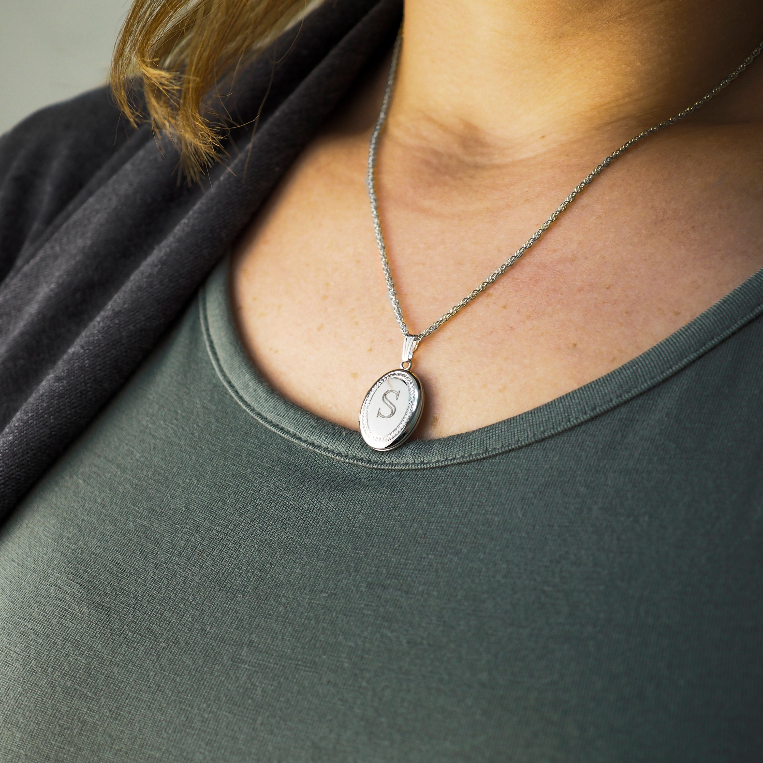 Initial Locket Silver Initial Locket Necklace Initial | Etsy