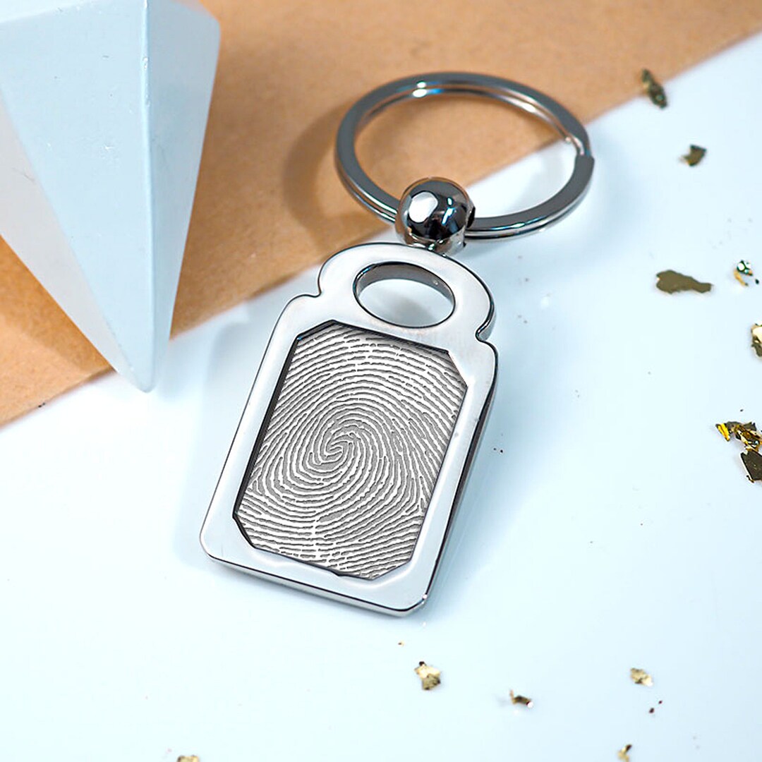 Stainless Steel Custom Fingerprint Rectangle Keychain - Etsy