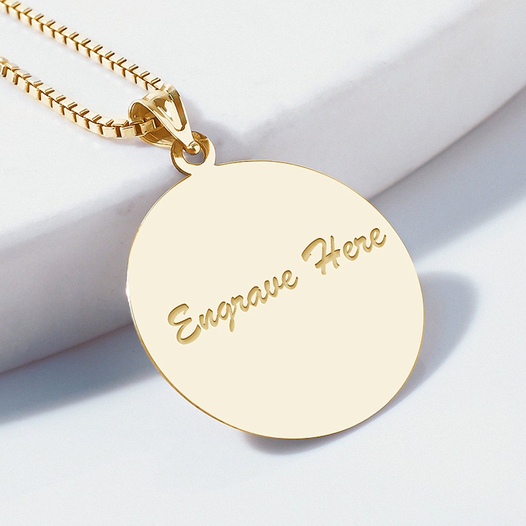 Custom Engraved Charm, Engraved Charm Necklace, Engraved Round Pendant ...