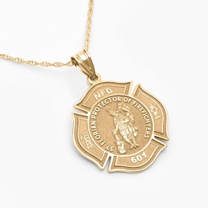 Solid 14K Gold Customized Saint Florian Badge Religious Medal, Solid ...