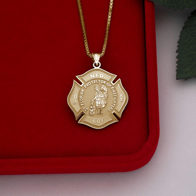 Solid 14K Gold Customized Saint Florian Badge Religious Medal, Solid ...
