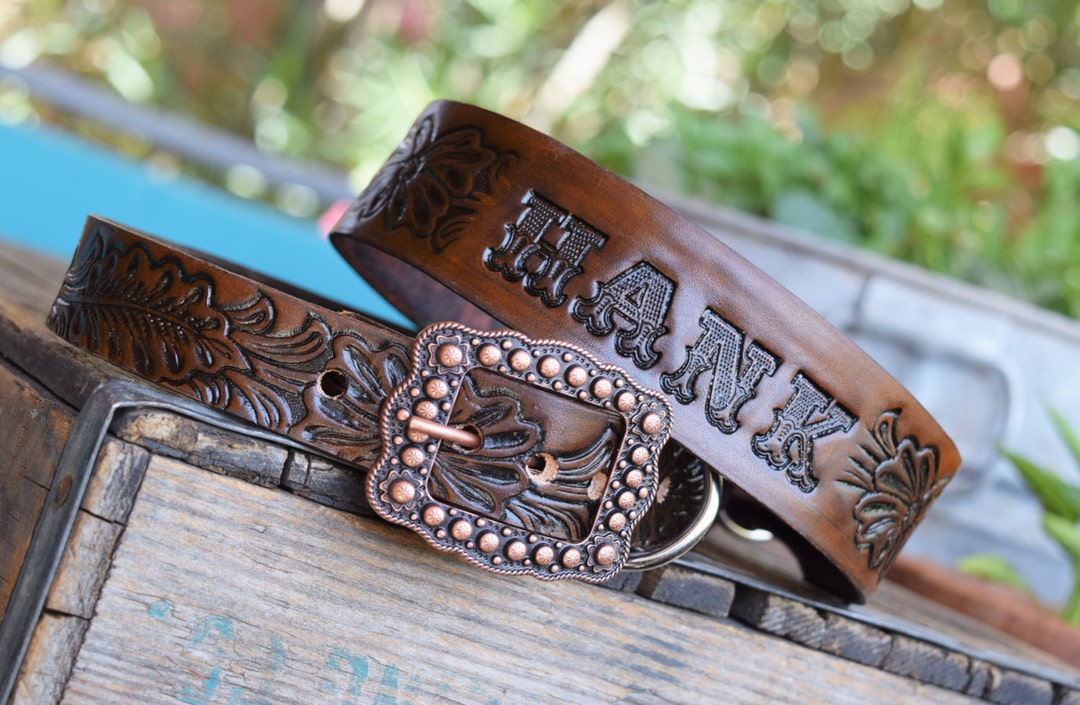 Personalized Leather Dog Collar With Your Dogs Name Tooled Onto the ...