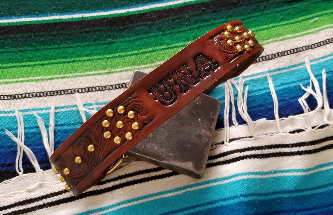 Leather Dog Collar ( Western Dog Collar ~ Tooled Leather Dog Collar ...