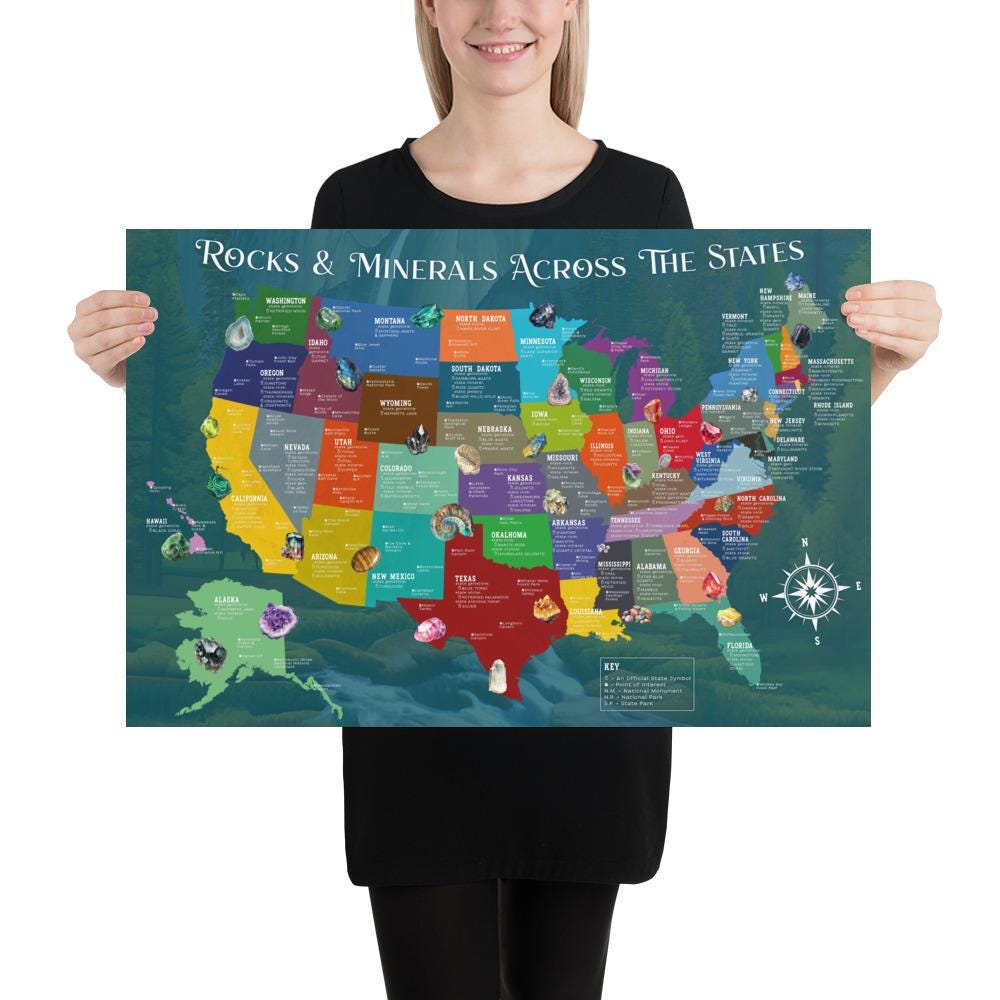 Geologic USA Map Poster: State Rocks & Minerals - Geology Theme - Etsy