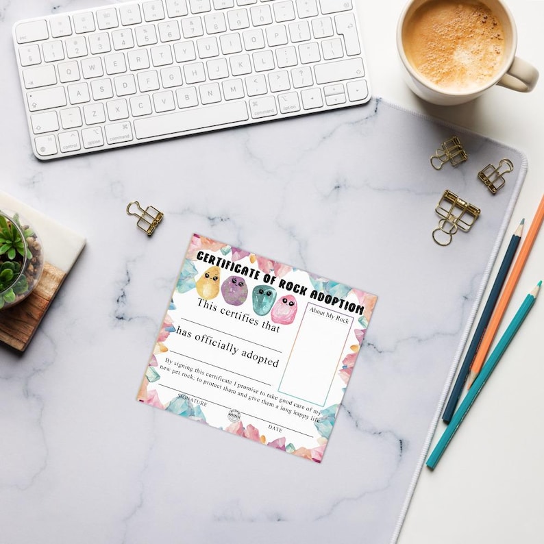 Pet Rock Adoption Certificate: Pastel Watercolor Party Favor (50 Tear ...