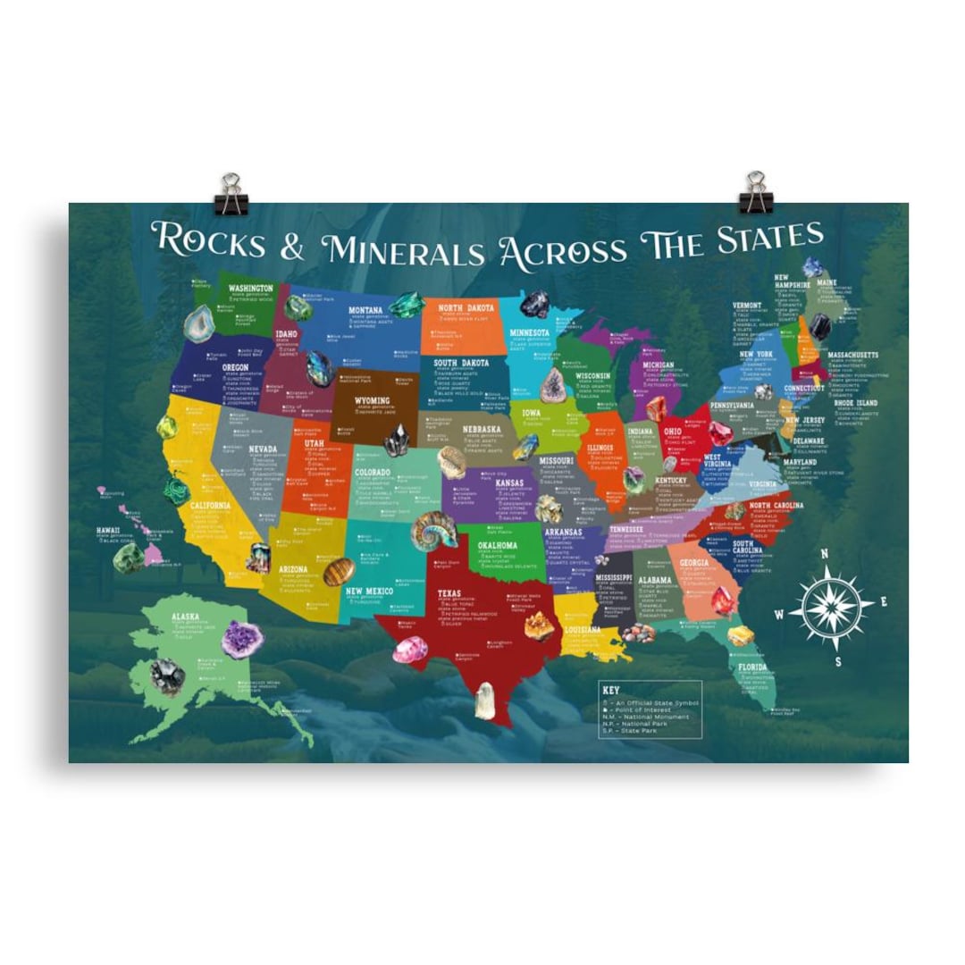 Geologic USA Map Poster: State Rocks & Minerals - Geology Theme - Etsy