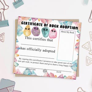 Colorful Pastel Pet Rocks Certificate for Geology Birthday or Special ...