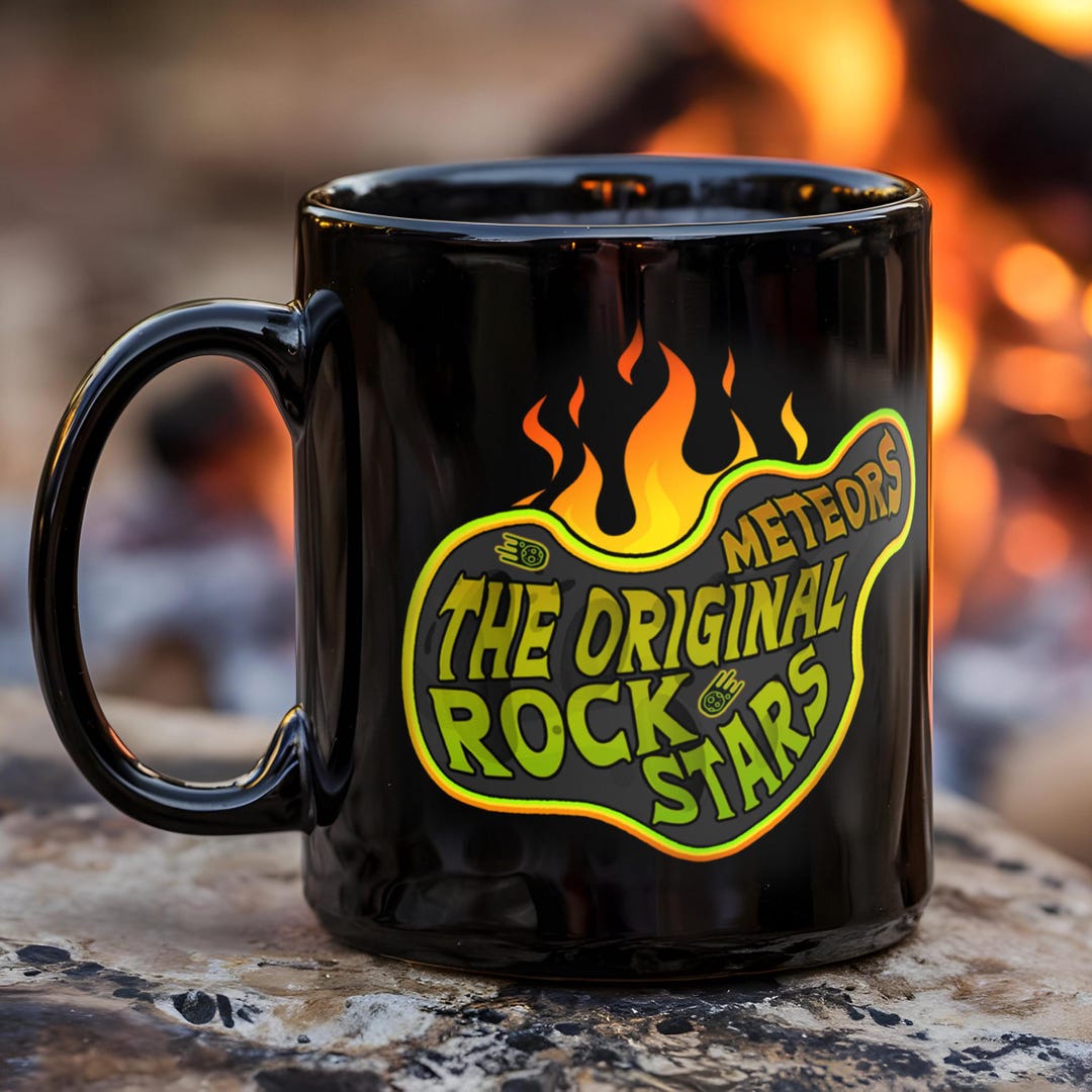 Black Meteor Mug Original Rockstar Humor - Flaming Rock Music Motif ...