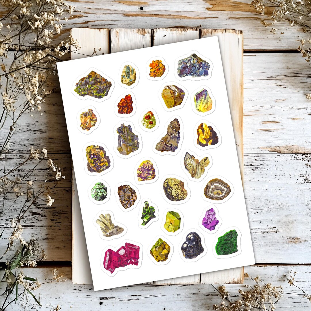 Vintage Stone Sticker Sheet - Retro Rocks Illustrations - Antique Style ...