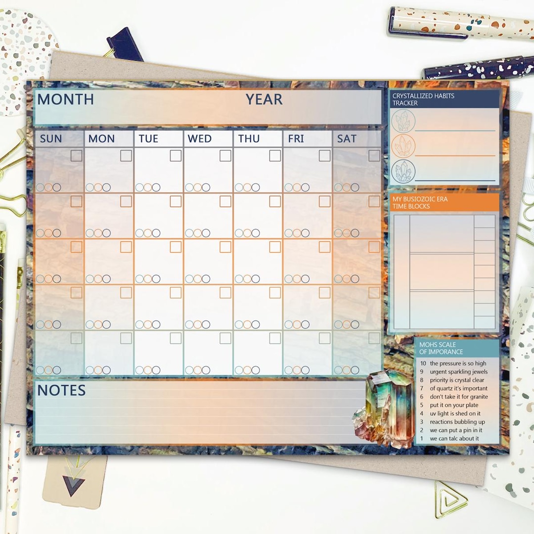 Geology Themed Monthly Calendar Notepad: Habit Tracker, Tear Away ...