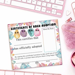 Colorful Pastel Pet Rocks Certificate for Geology Birthday or Special ...