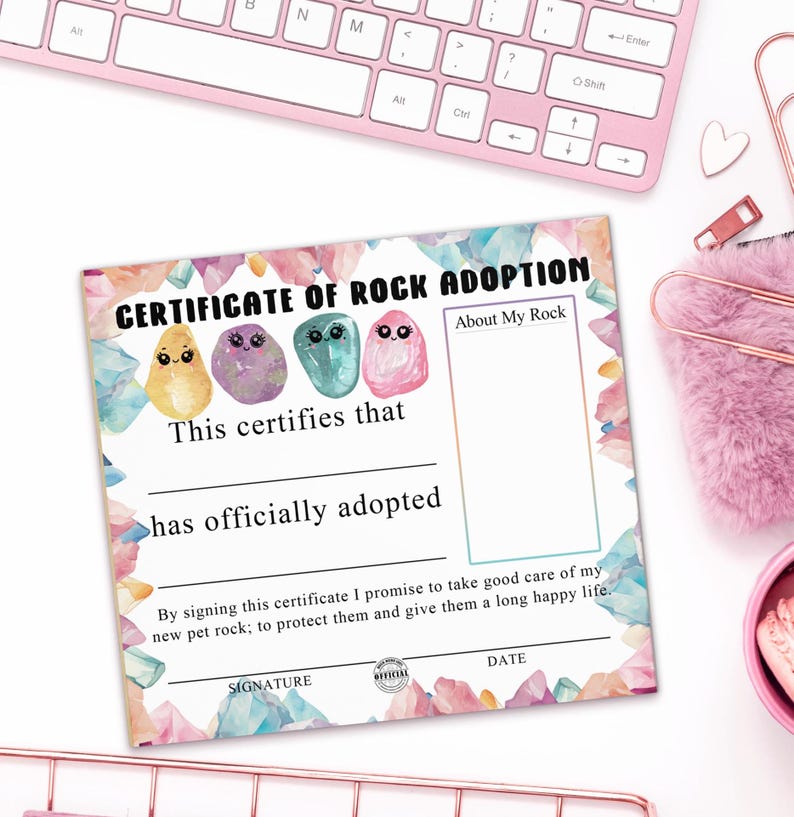Pet Rock Adoption Certificate: Pastel Watercolor Party Favor (50 Tear ...
