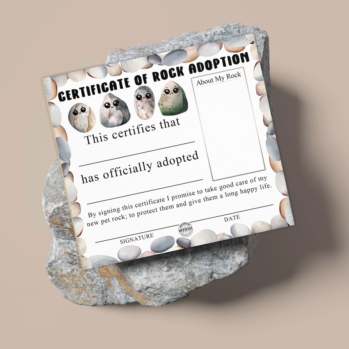 Pet Rock Adoption Tear Away Notepad With 50 Pet Stone Certificate ...