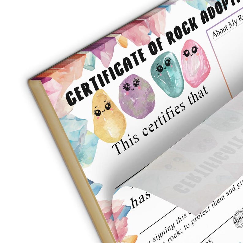 Colorful Pastel Pet Rocks Certificate for Geology Birthday or Special ...