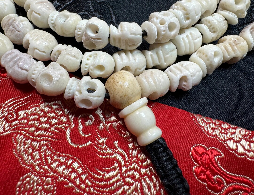 Yak Bone Carved Skull Citipati Mala Bone Guru Bead White Smaller Rare ...
