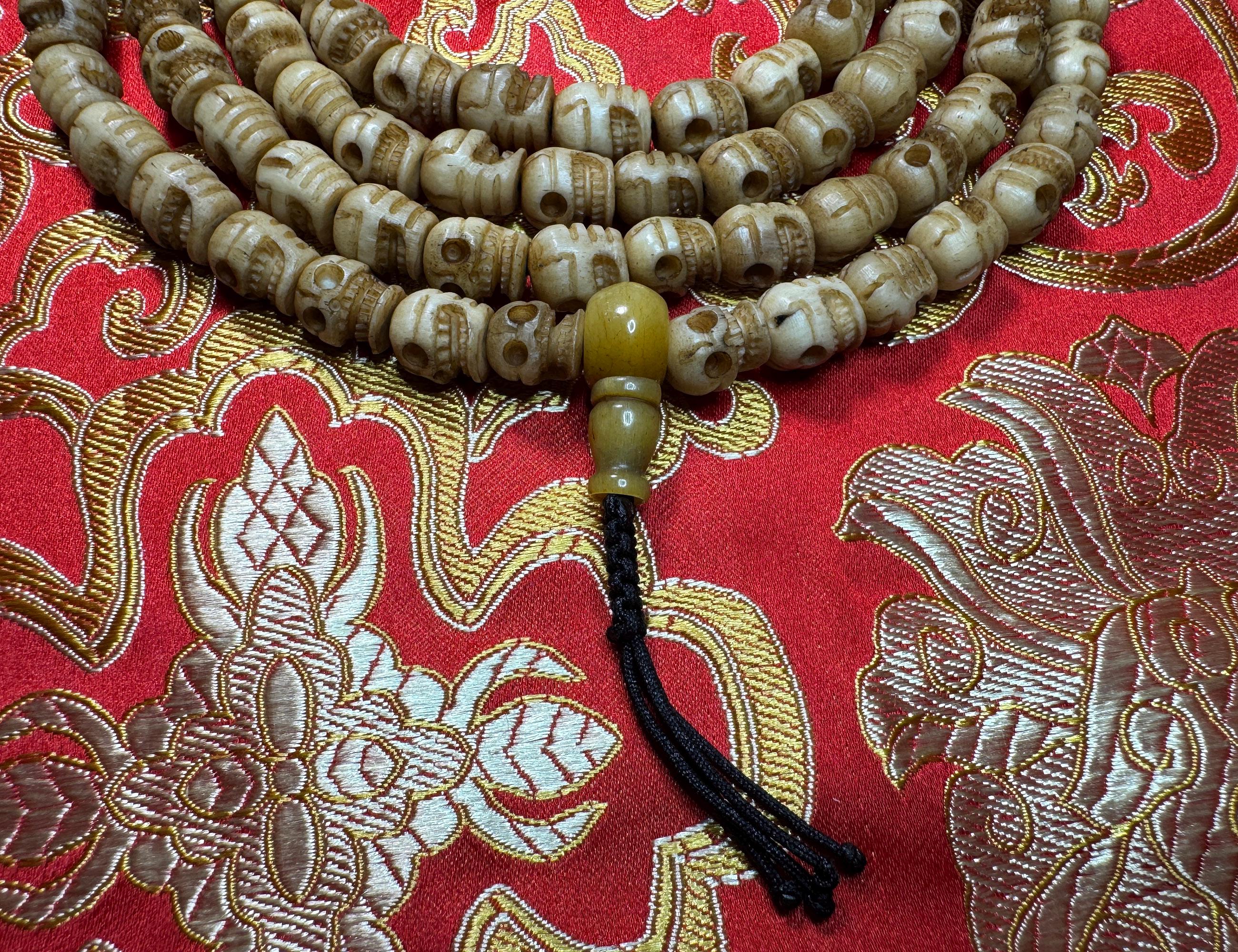 Citipati Mala - Yak Bone Carved Skulls Beads - Medium - Beige/tan Color ...
