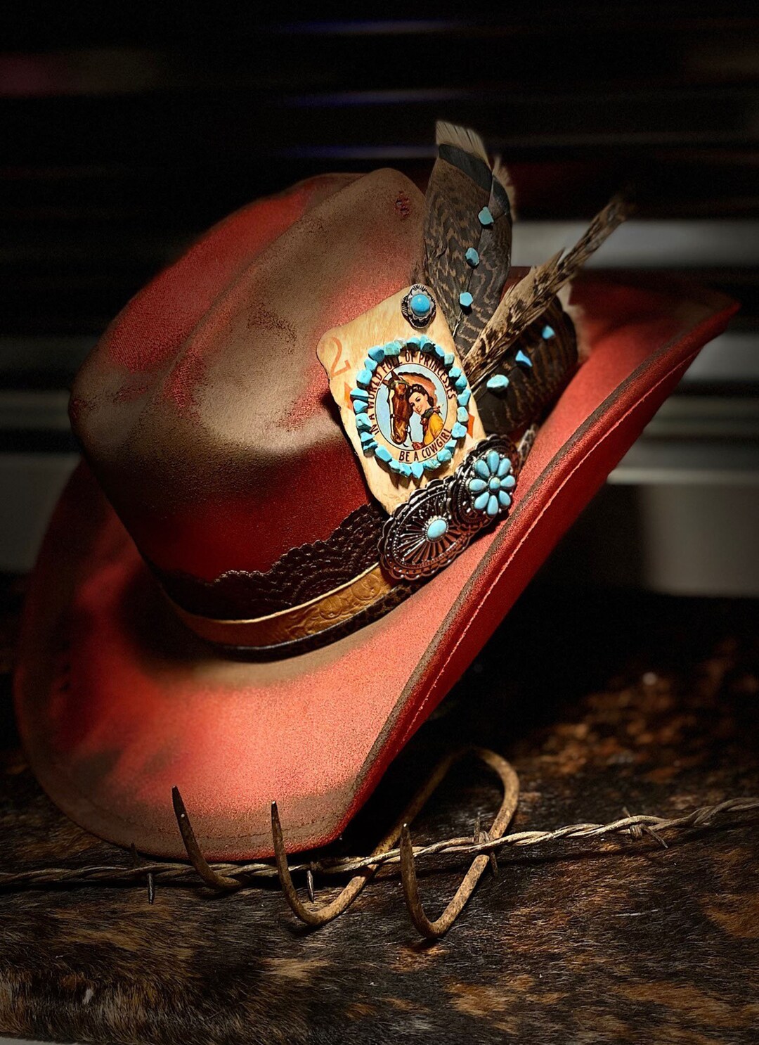 Branded Cowboy Hat, Distressed Cowgirl Hat, Burned Wide Brim Hat, Western Hat, Custom Cowboy Hat ...