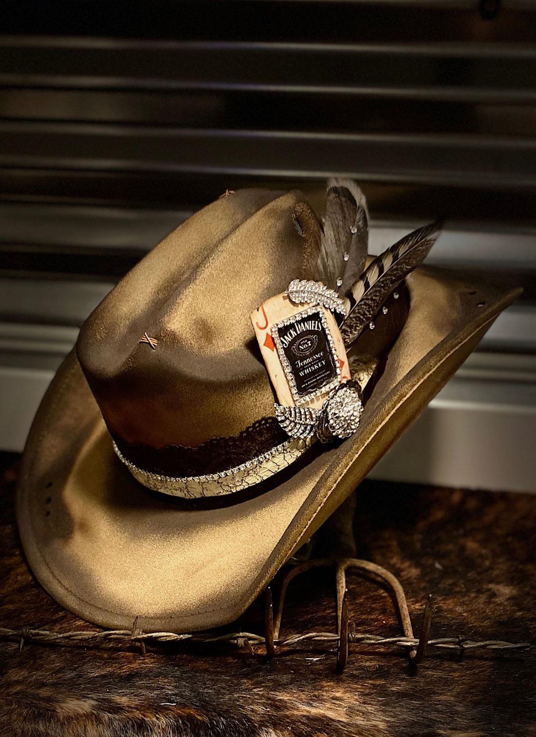 Branded Cowboy Hat, Distressed Cowgirl Hat, Burned Wide Brim Hat ...