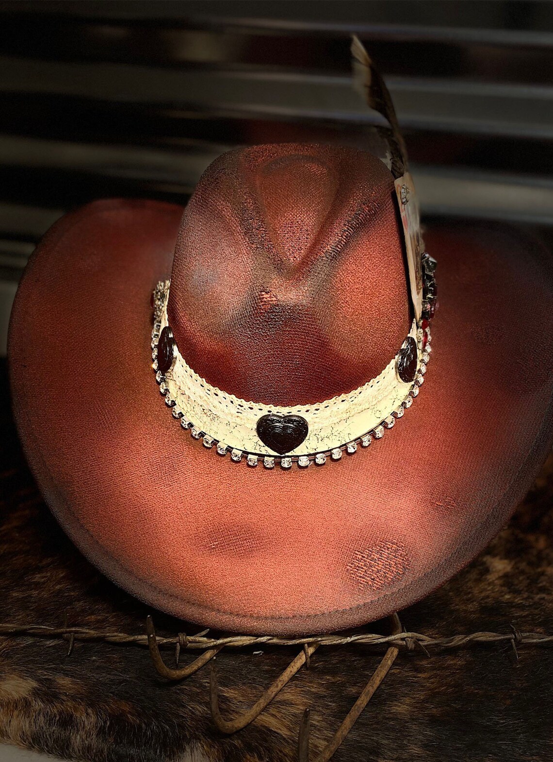 Branded Cowboy Hat, Distressed Cowgirl Hat, Burned Wide Brim Hat ...