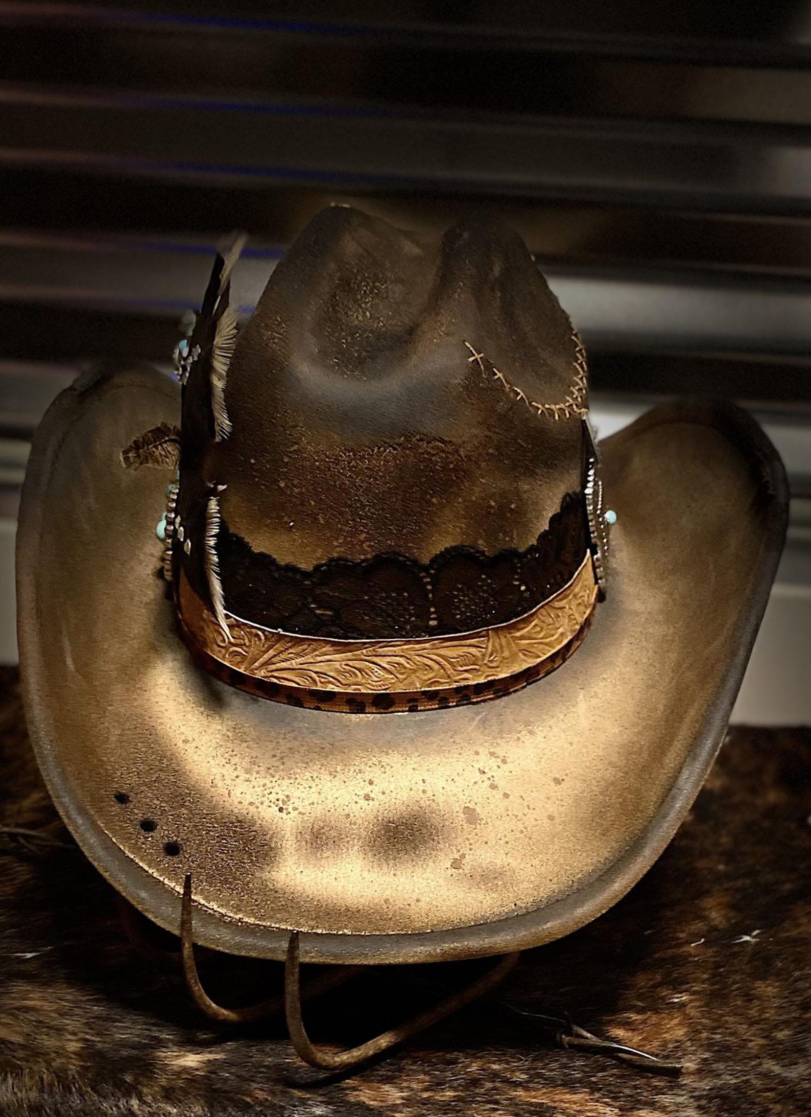 Branded Cowboy Hat, Distressed Cowgirl Hat, Burned Wide Brim Hat ...