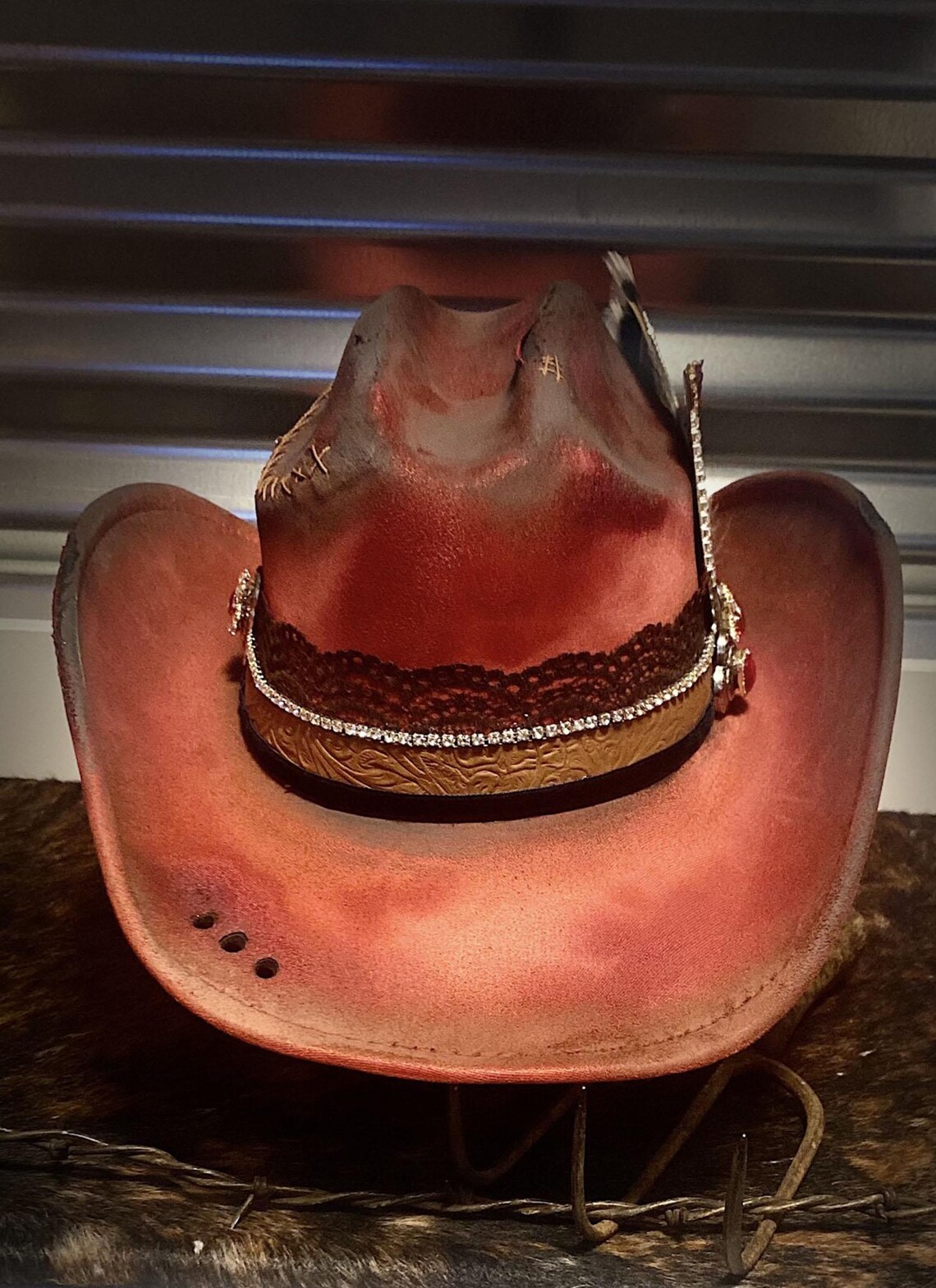 Branded Cowboy Hat, Distressed Cowgirl Hat, Burned Wide Brim Hat ...