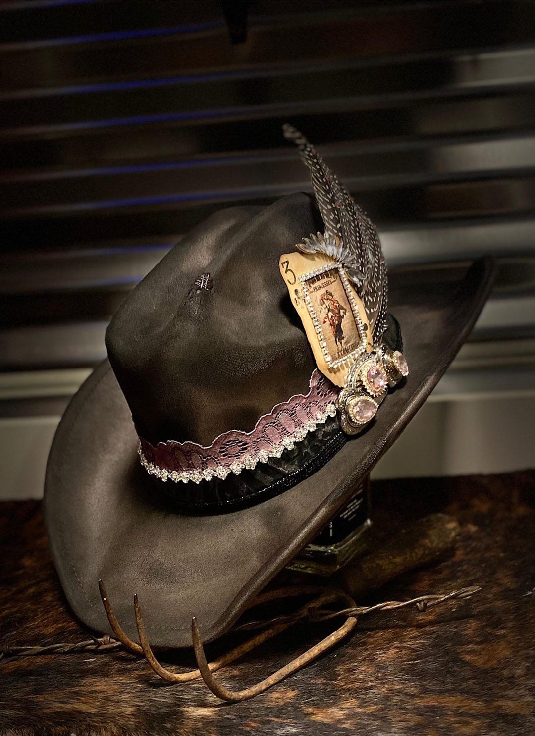 Branded Cowboy Hat, Distressed Cowgirl Hat, Burned Wide Brim Hat ...